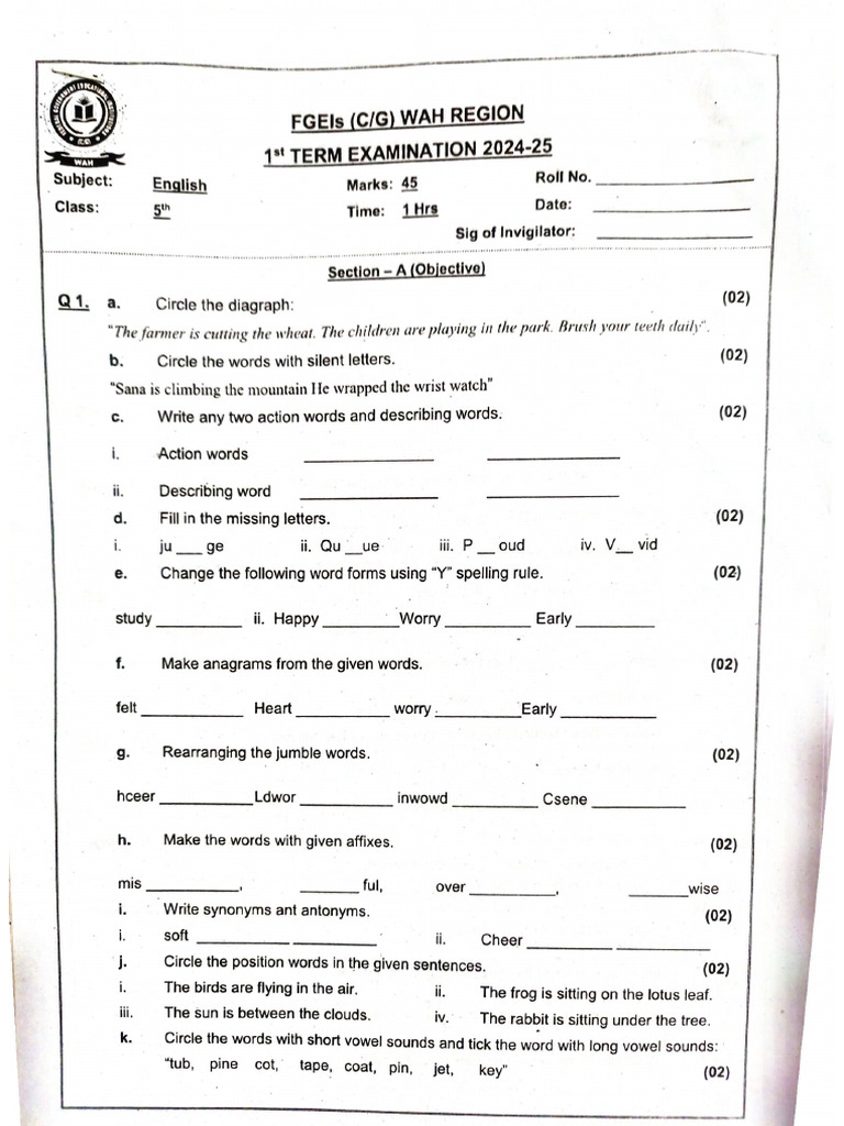 Class 5th All Sample Papers | PDF