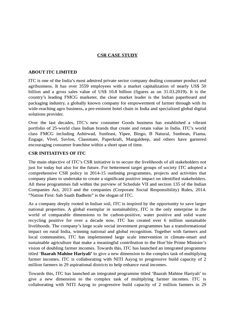 ITC Limited CSR Initiatives Overview | PDF | Corporate Social ...