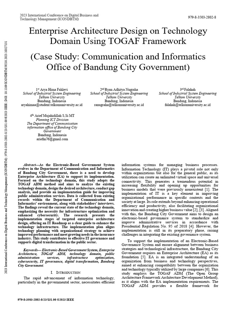 (2023) Enterprise Architecture Design On Technology Domain Using TOGAF Framework - Fahlevi | PDF ...
