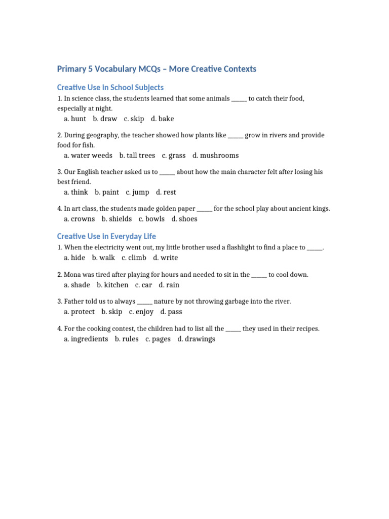 Creative Vocabulary MCQs MoreContexts | PDF