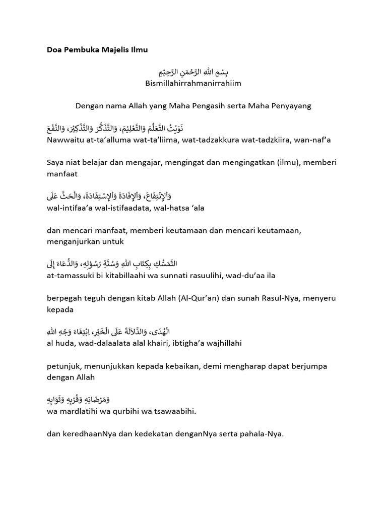 Doa Pembuka dan Penutup Majelis Ilmu | PDF
