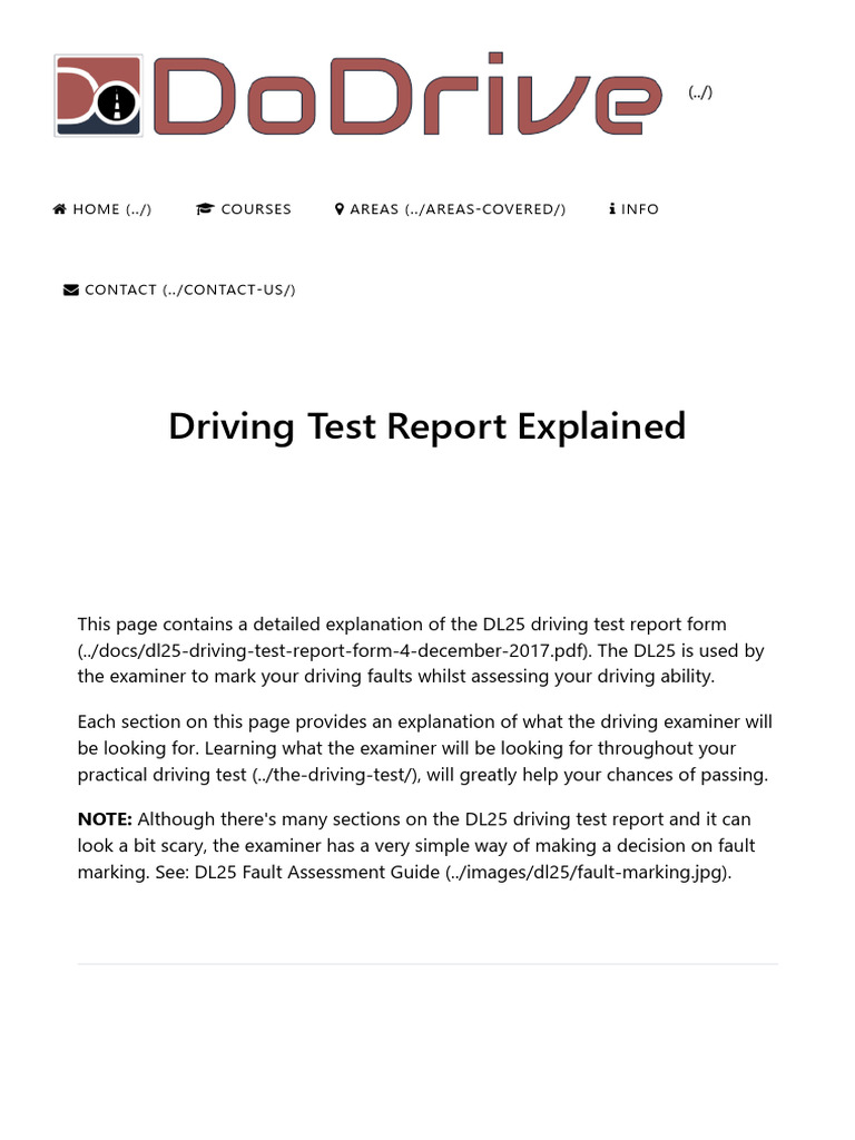The DL25 Driving Test Report Explained | PDF | Road | Traffic