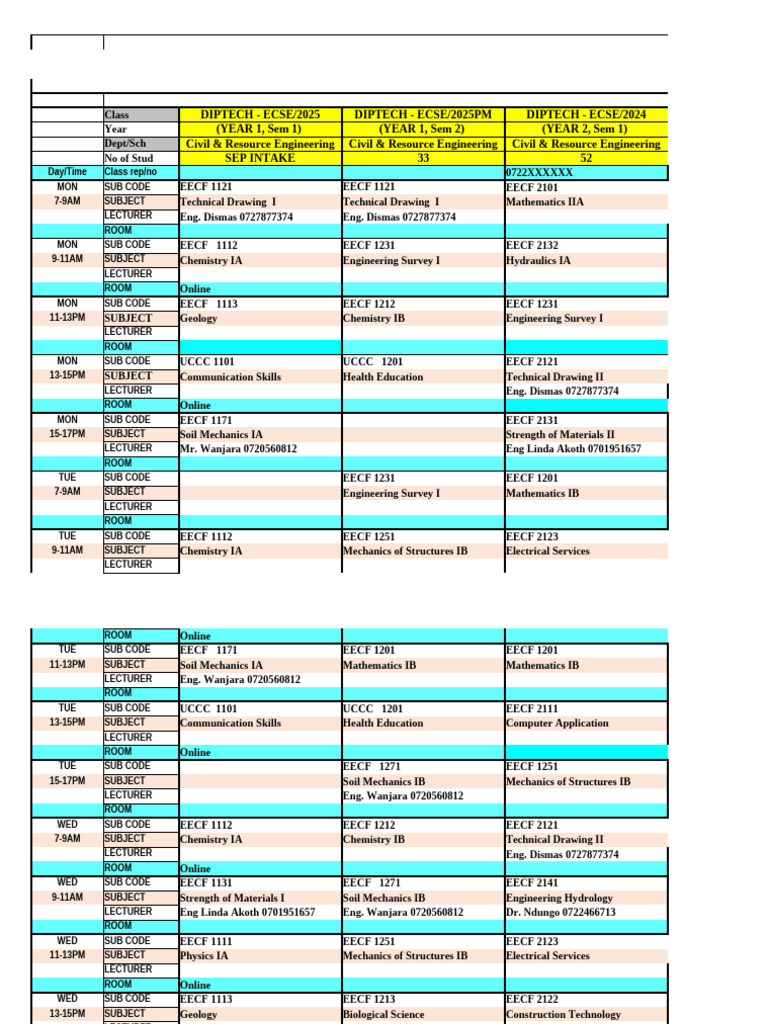 2025 Civil Engineering Class Schedule | PDF | Civil Engineering ...