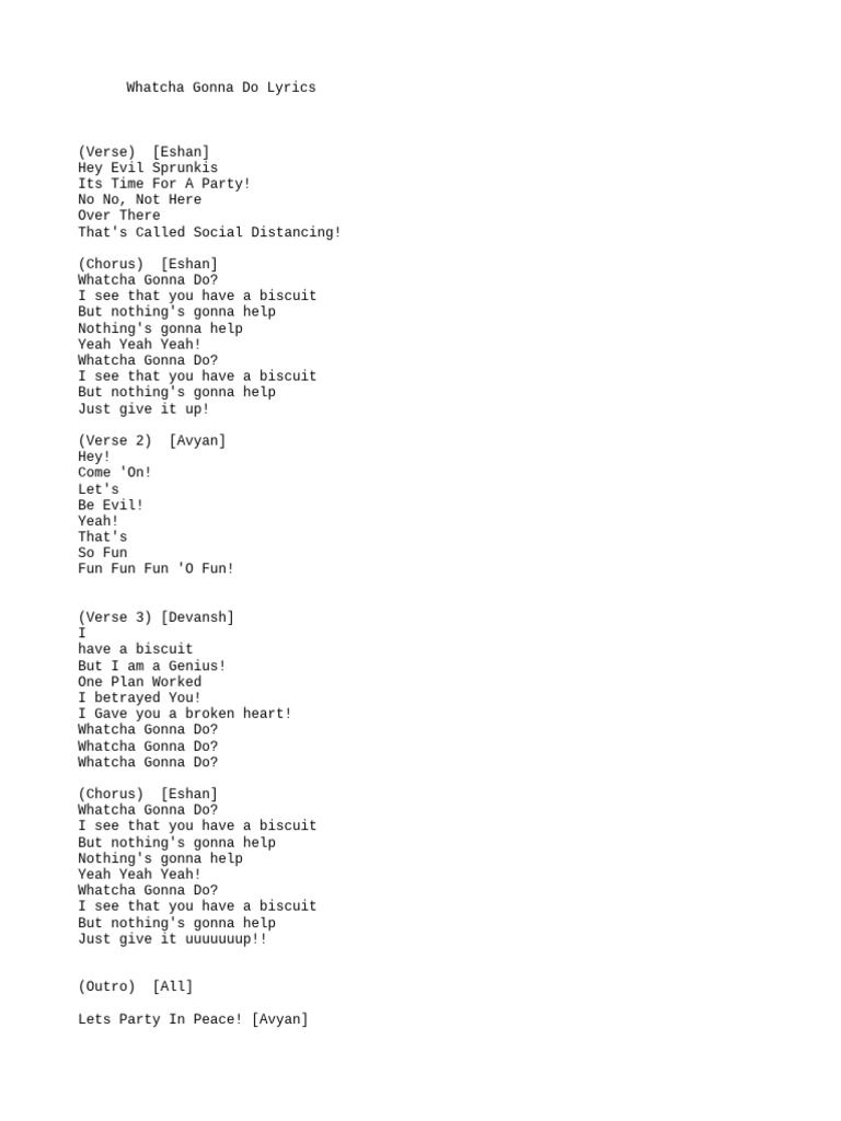 Whatcha Gonna Do Lyrics | PDF