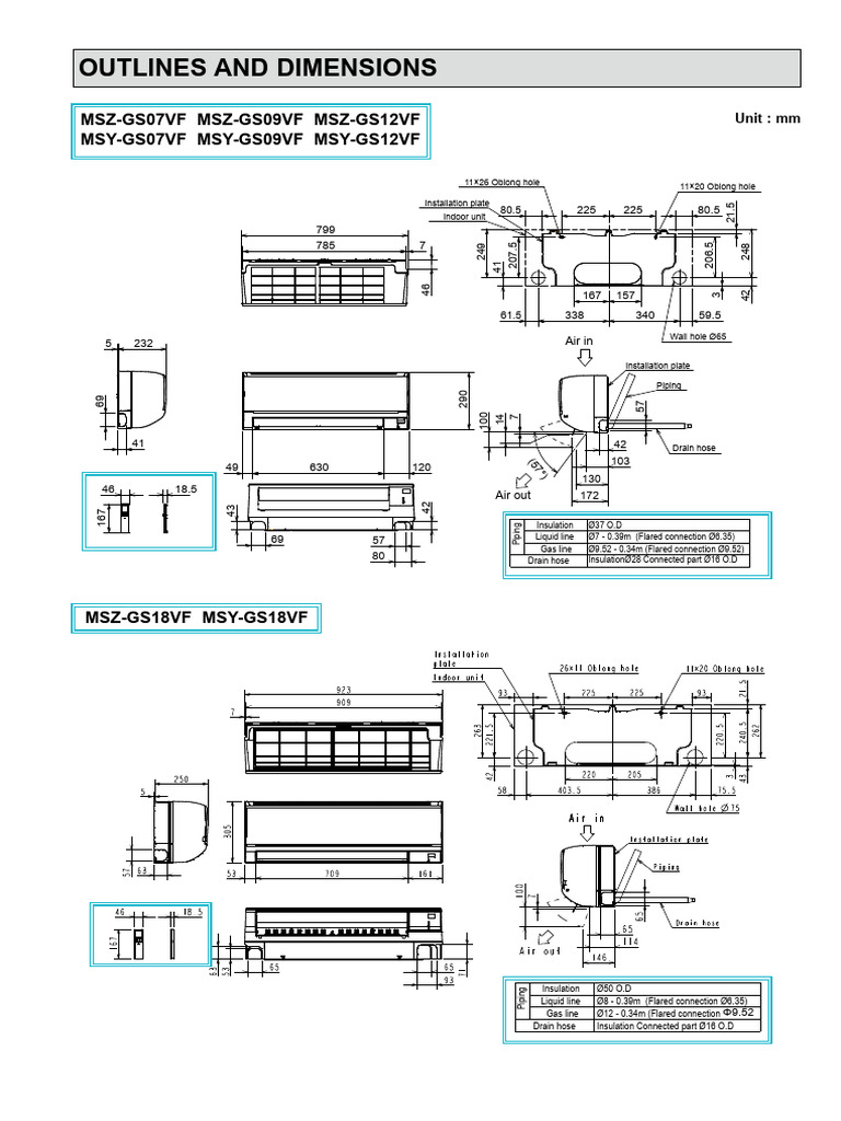 HVAC Unit Dimensions and Outlines | PDF | Materials | Building Engineering