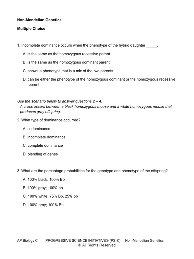 AP Bio 2022 Non Mendelian Genetics Multiple Choice 2022-12-19 | PDF ...