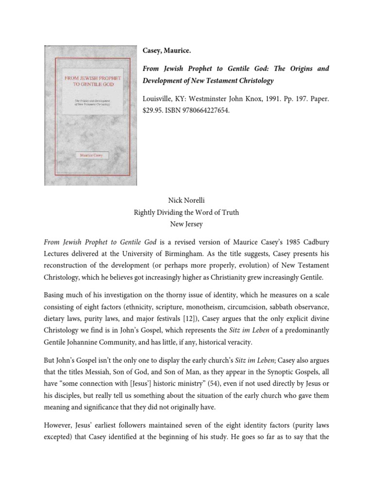 Casey Maurice From Jewish Prophet To Gen | PDF | Gospel Of John | Jesus