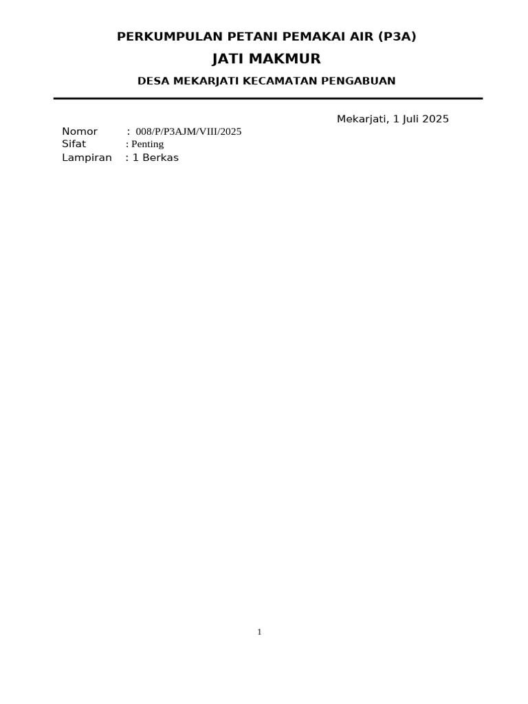 Surat Usulan P3A Mekar Jati | PDF