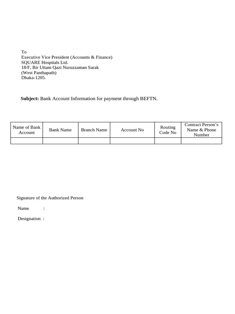 BEFTN Application Form Details | PDF