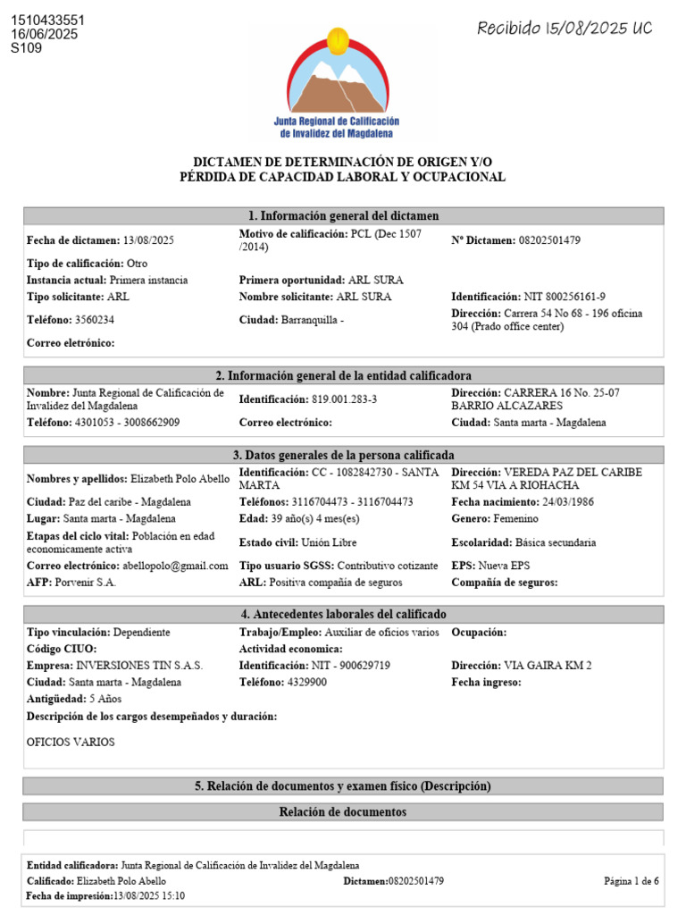 Dictamen Elizabeth Polo Abello CC 1082842730 | PDF | Dolor de cabeza ...