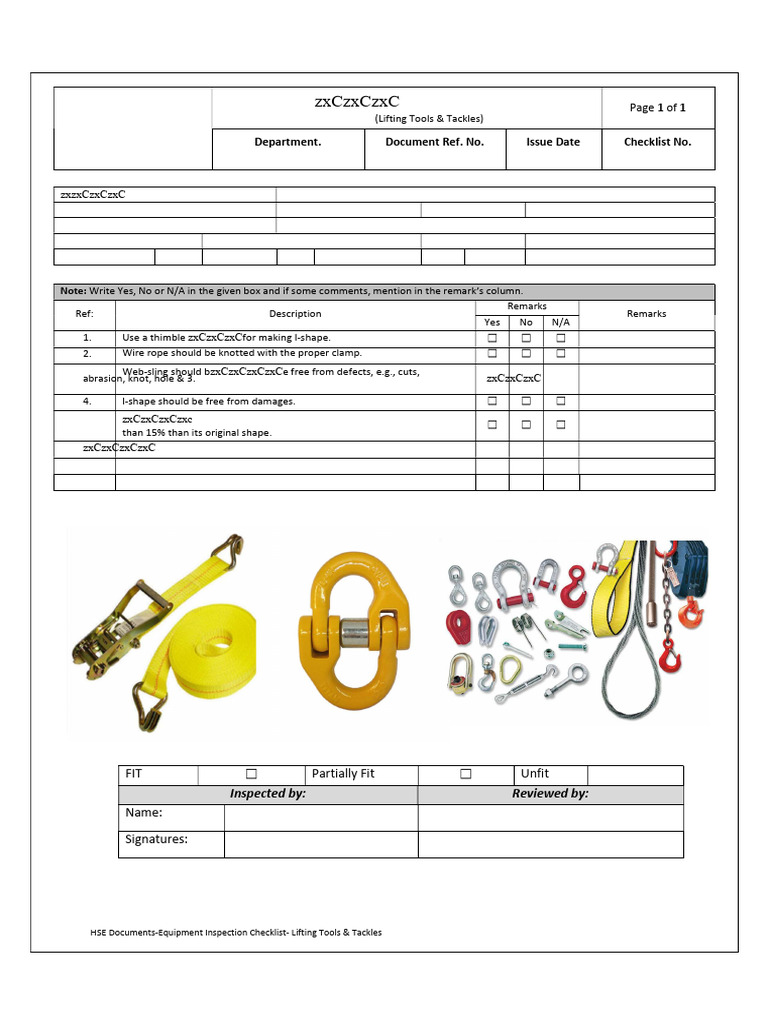 Lifting Tools & Tackles Inspection Checklist | PDF