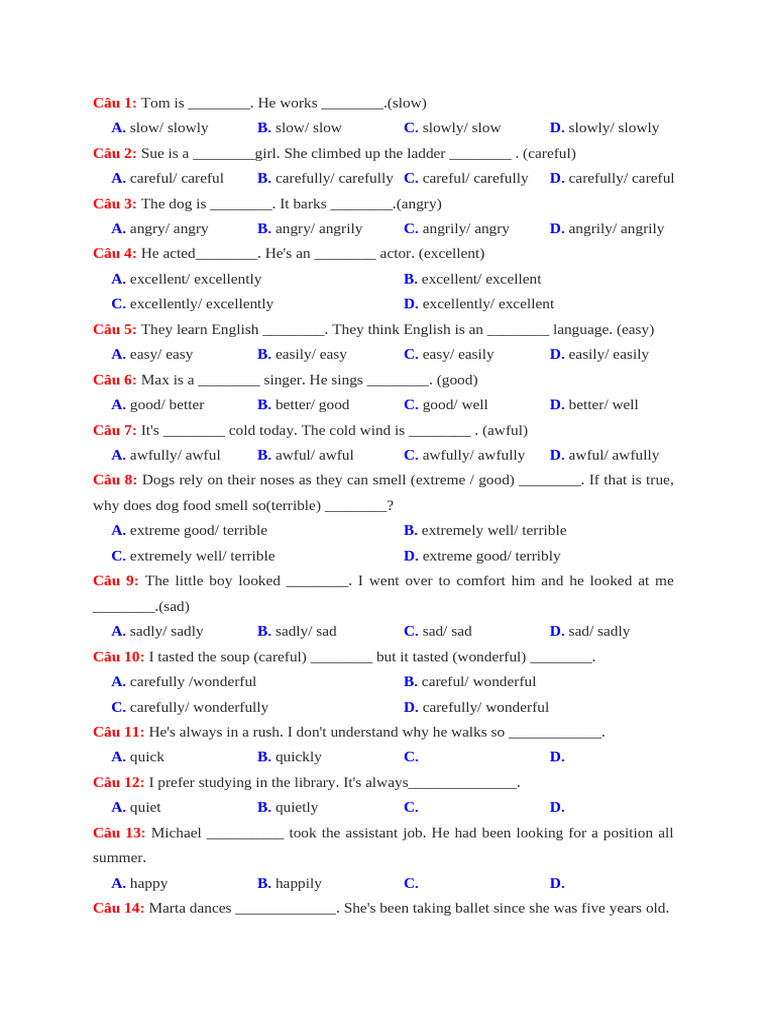 30 Câu Hỏi Bài Kiểm Tra - TRẠNG TỪ - Đề 1 - File Word Có Lời Giải Chi ...