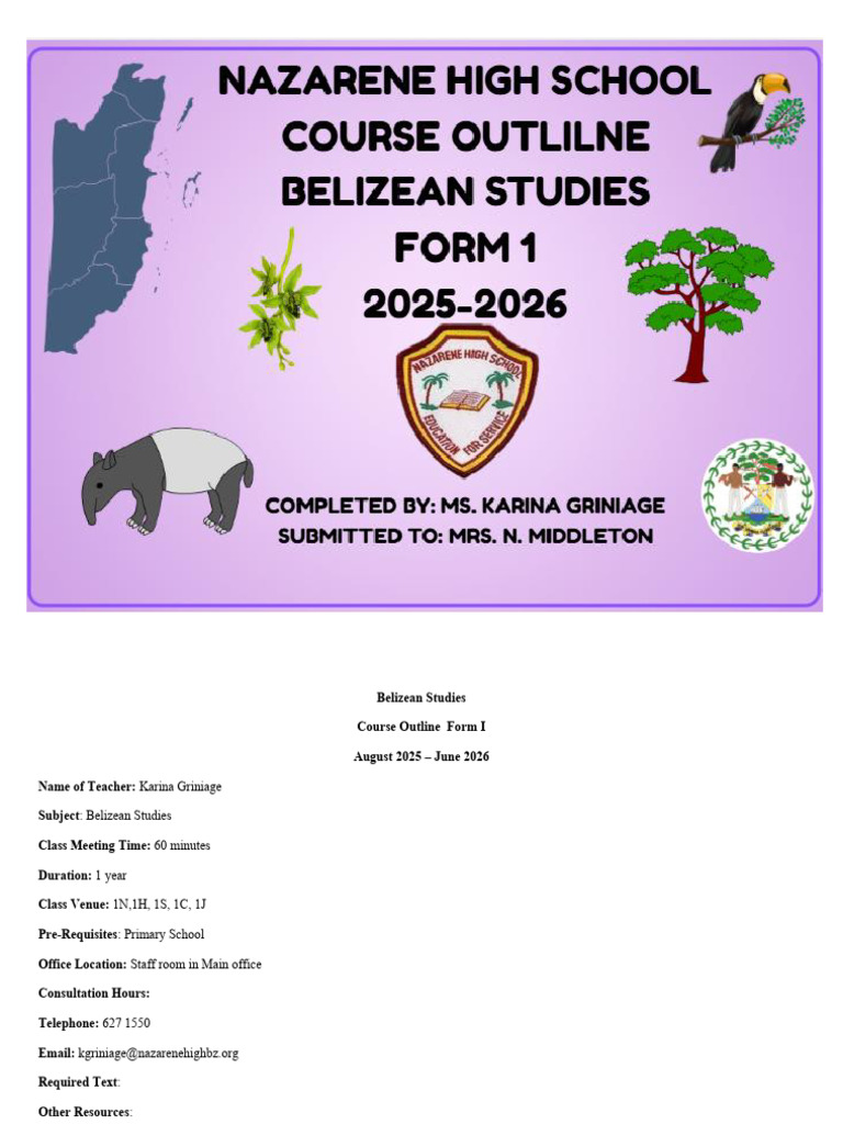 Belizean Studies Course Outline 2025-2026 | PDF | Belize | Continent