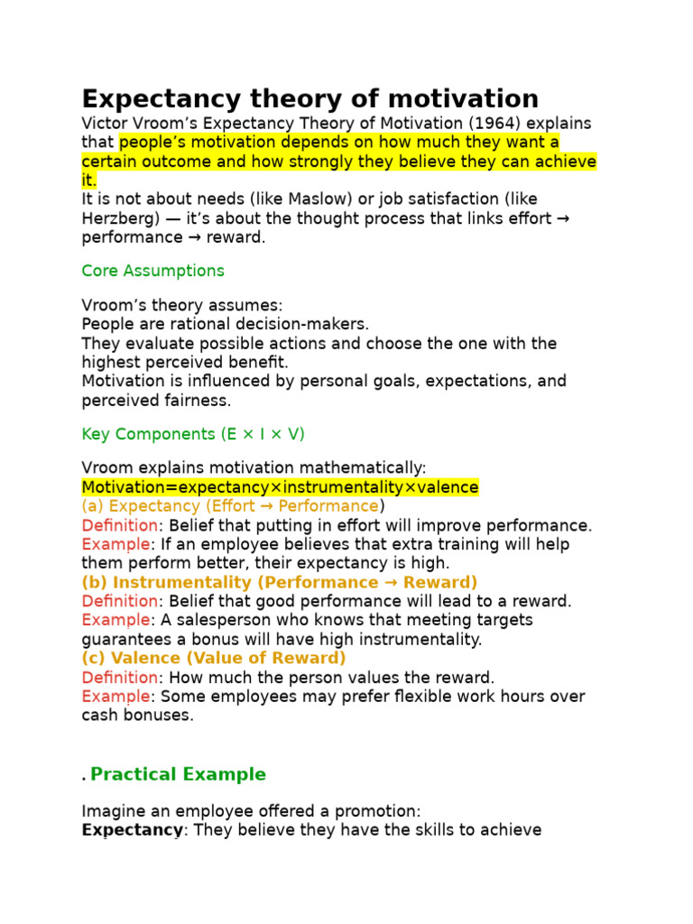 Expectancy Theory of Motivation | PDF