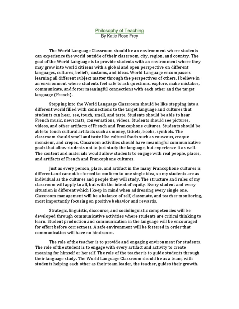 Philosophy Of Teaching Pdf Classroom Management Teachers