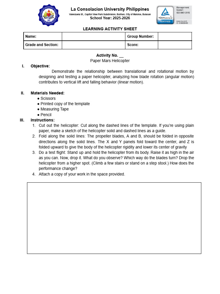 Paper Mars Helicopter Activity Guide | PDF | Helicopter | Mars