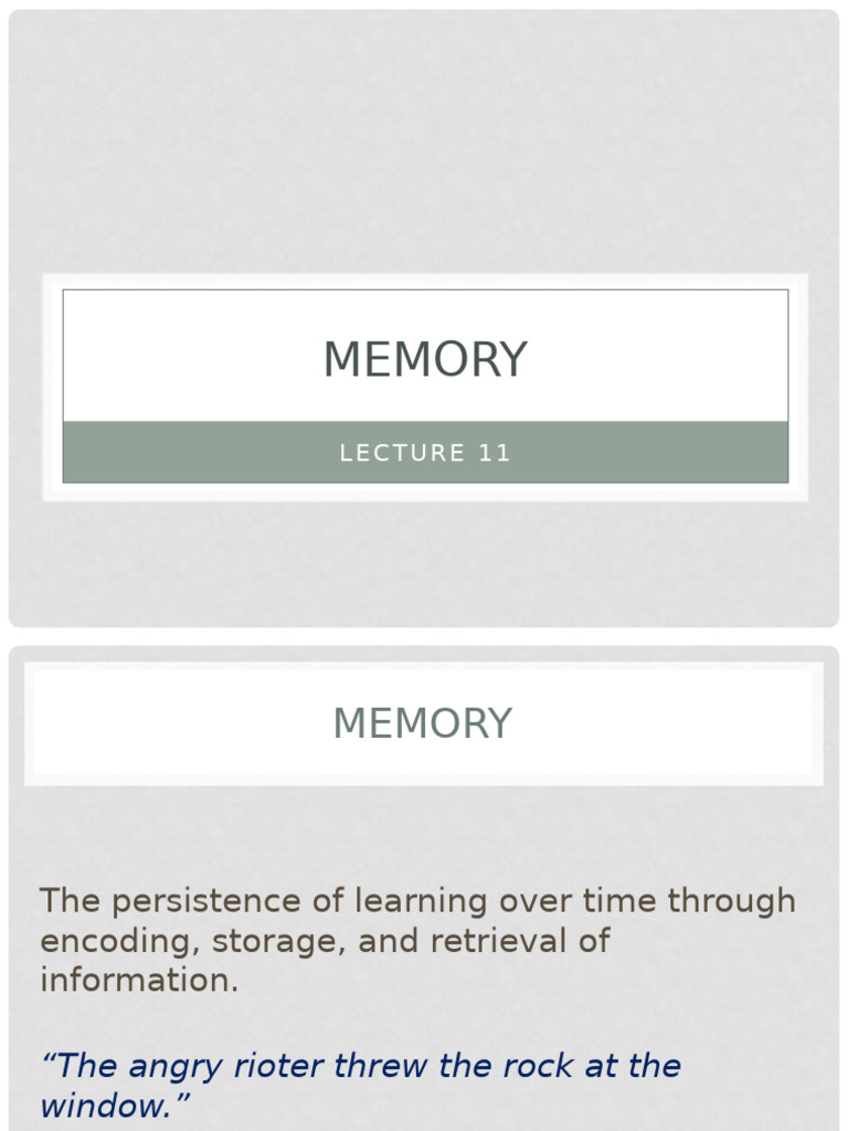 Lecture 11 - Memory (Student) | PDF | Memory | Recall (Memory)