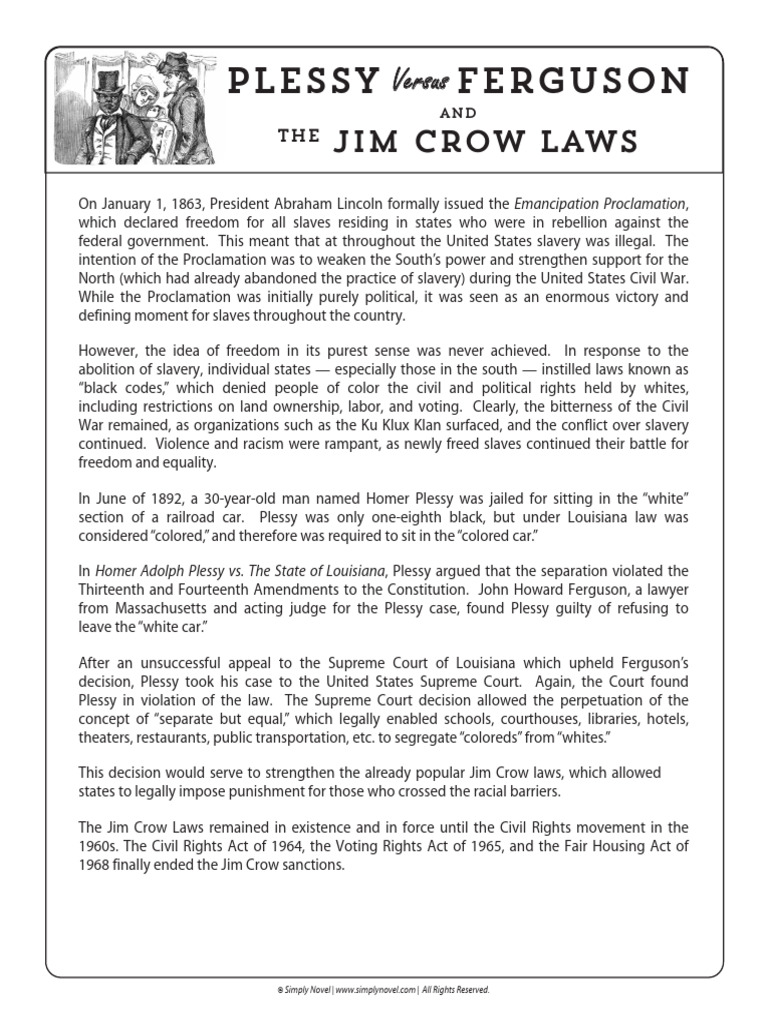 ANSWER KEY Plessy and Jim Crow | PDF | Jim Crow Laws | Plessy V. Ferguson