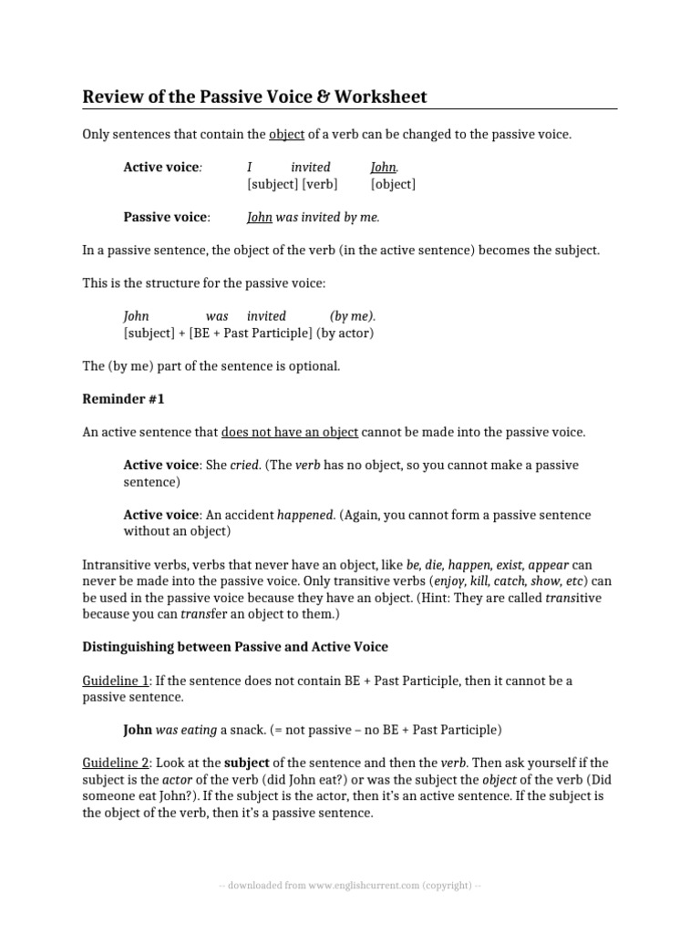 Active Passive Voice Worksheet | PDF | Verb | Subject (Grammar)