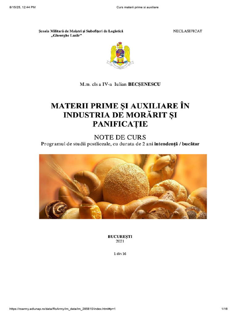 Curs Materii Prime Si Auxiliare in Industria de Morarit | PDF