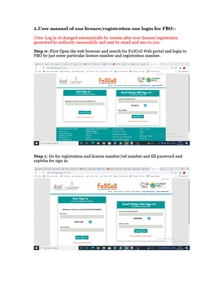 Usermanualofonelicenceregistrationoneloginfor FBO | PDF