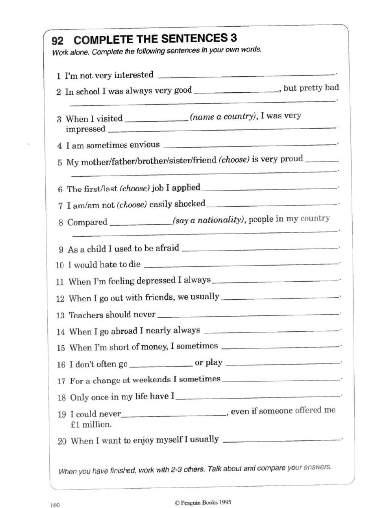 Complete The Sentences 3 | PDF