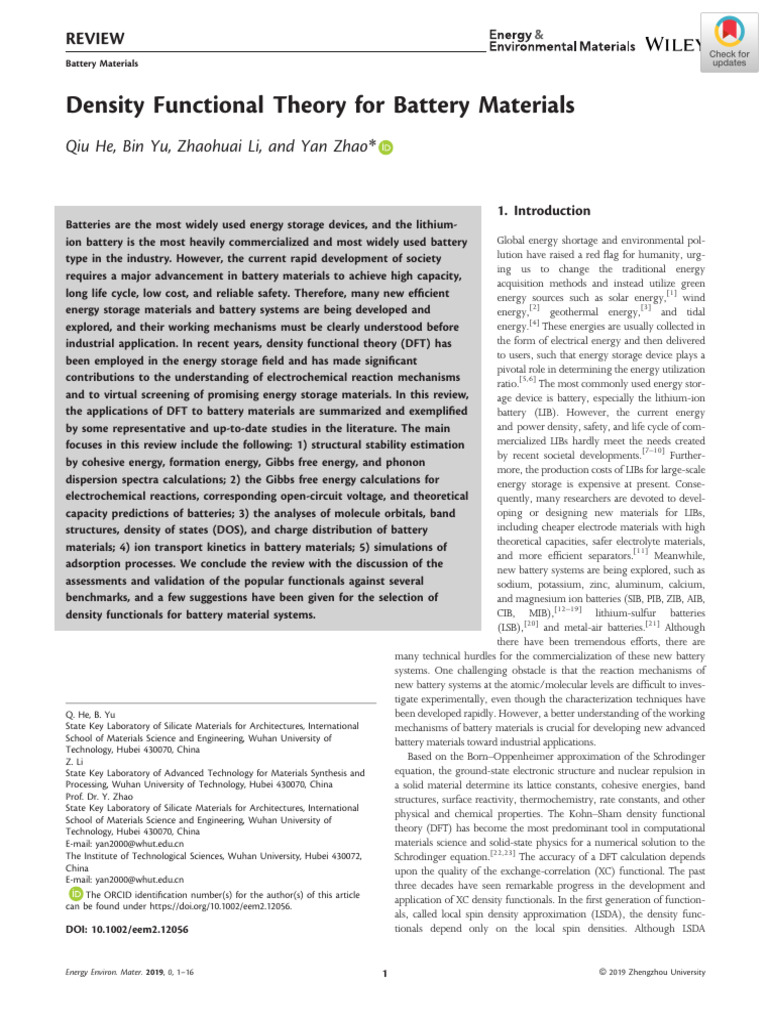 DFT Applications in Battery Materials | PDF | Density Functional Theory ...