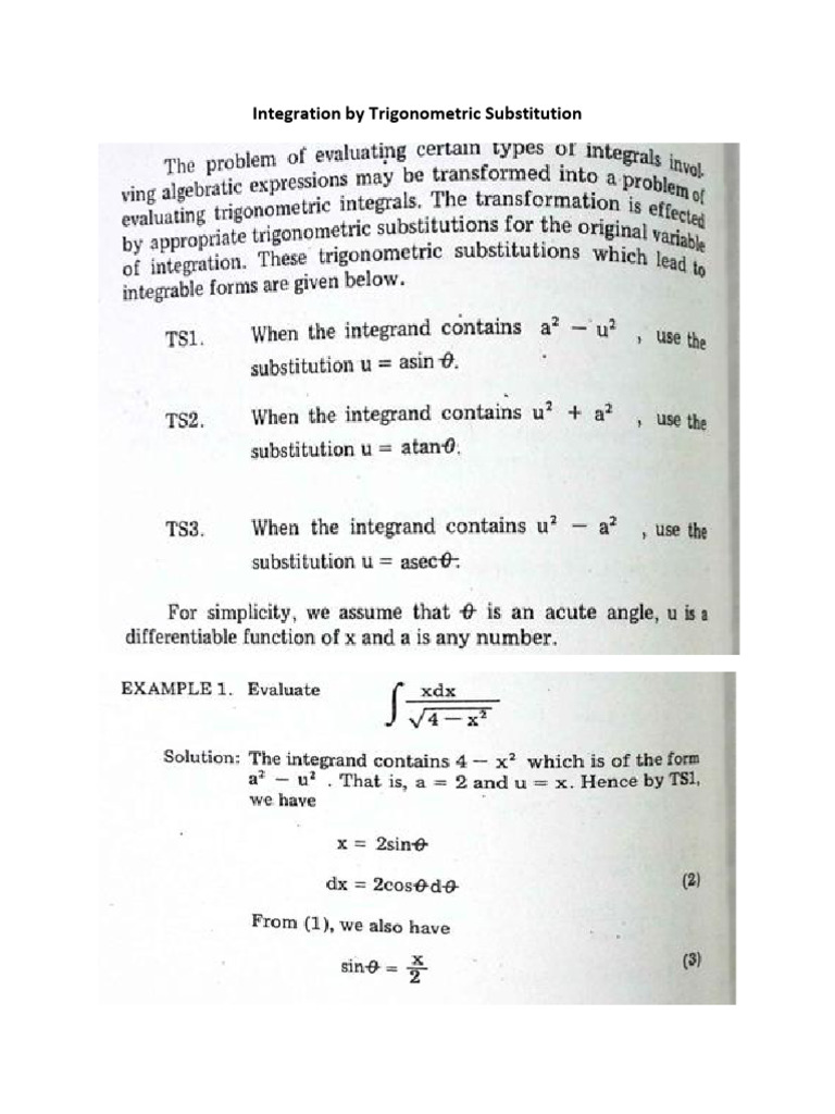 Integration by Trigonometric Substitution | PDF