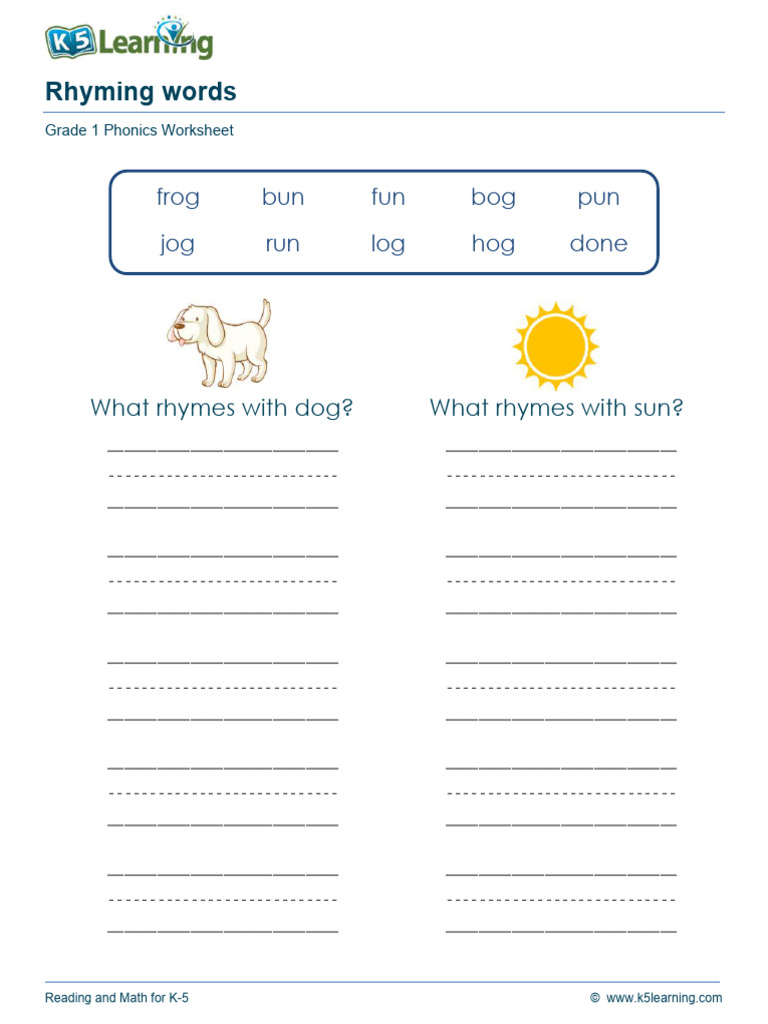 Grade 1 Rhyming Words Uov | PDF