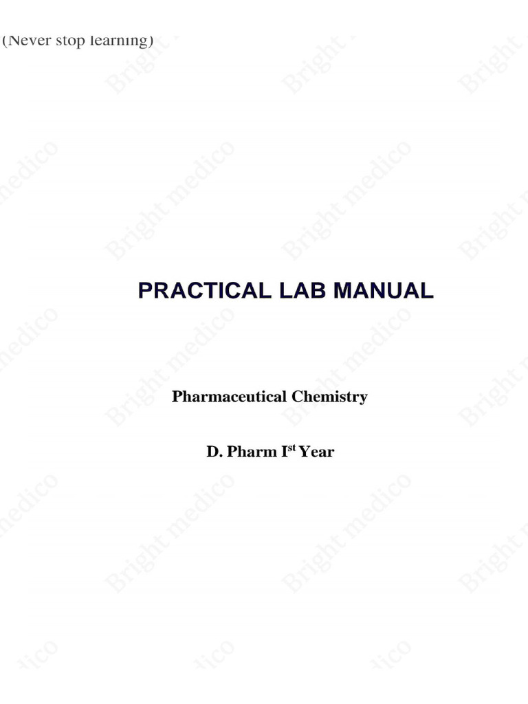 1st Year-Pharmaceutical Chemistry - D.pharma Lab Manual | PDF