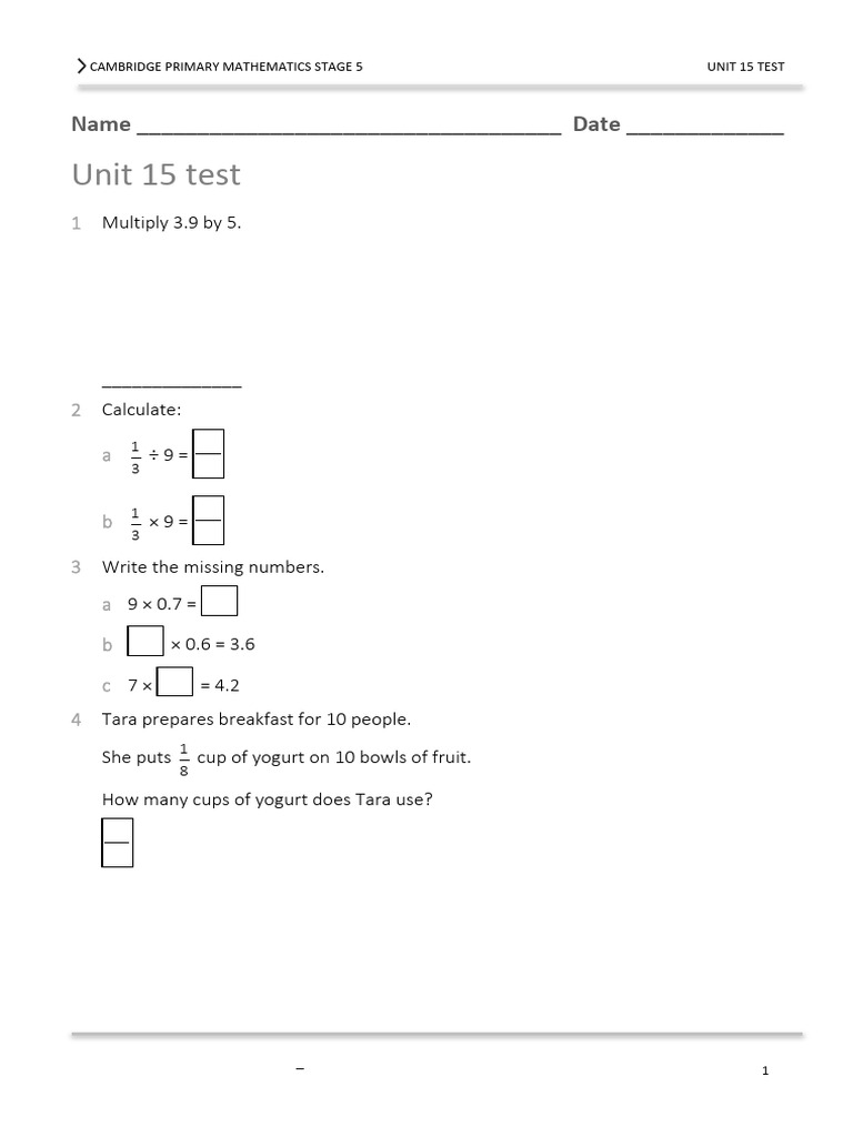 Cambridge Primary Math Stage 5 Test | PDF