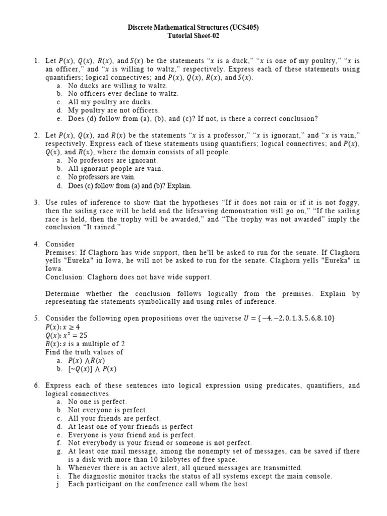 Tutorial Sheet 2 Predicate Logic And Proof_updated | PDF | Logical Consequence | Logic