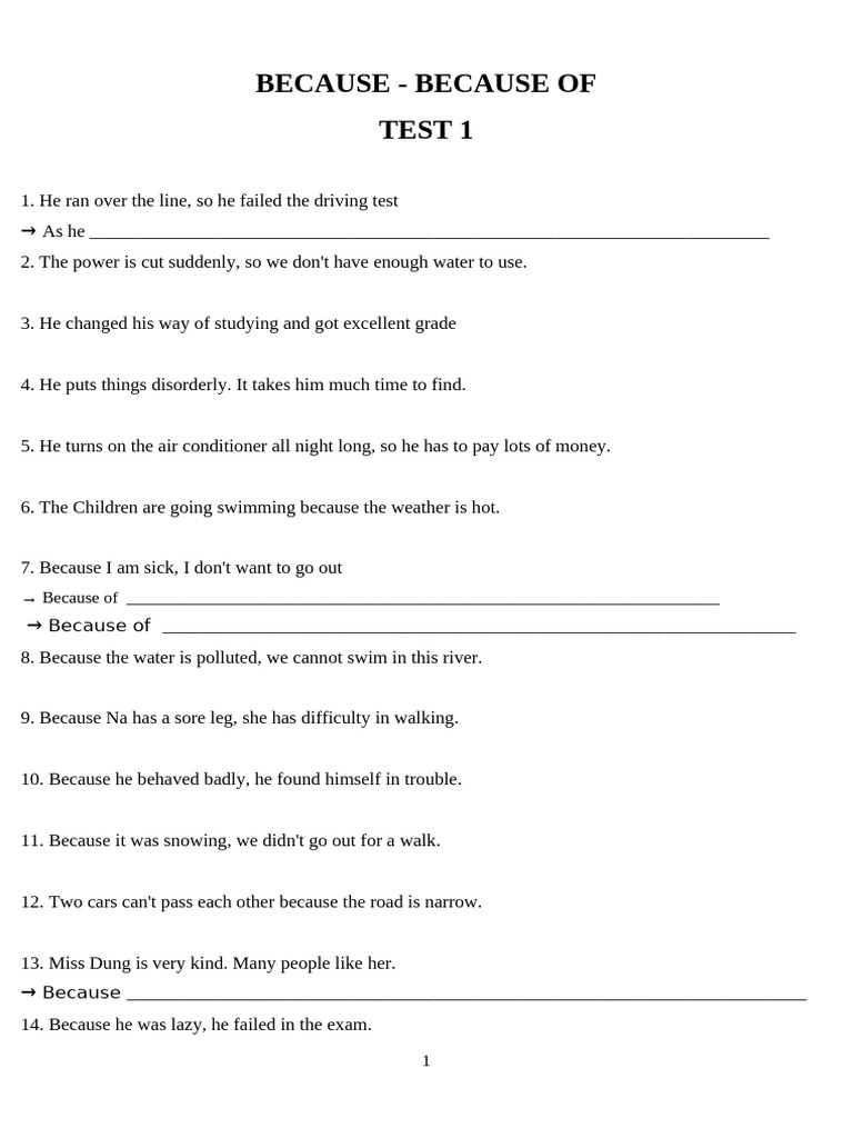 Exercises on "Because" and "Because of" | PDF | Chess | Chess Theory