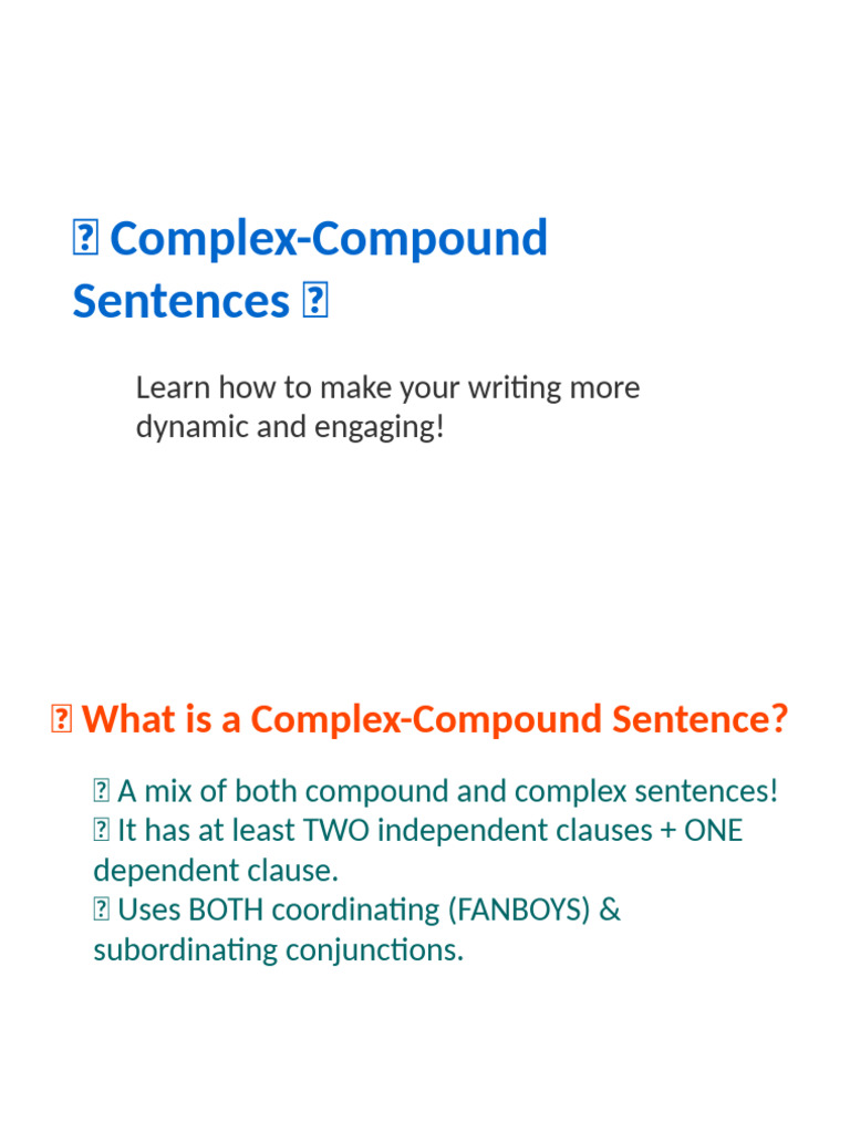 Complex-Compound Sentences Colorful | PDF
