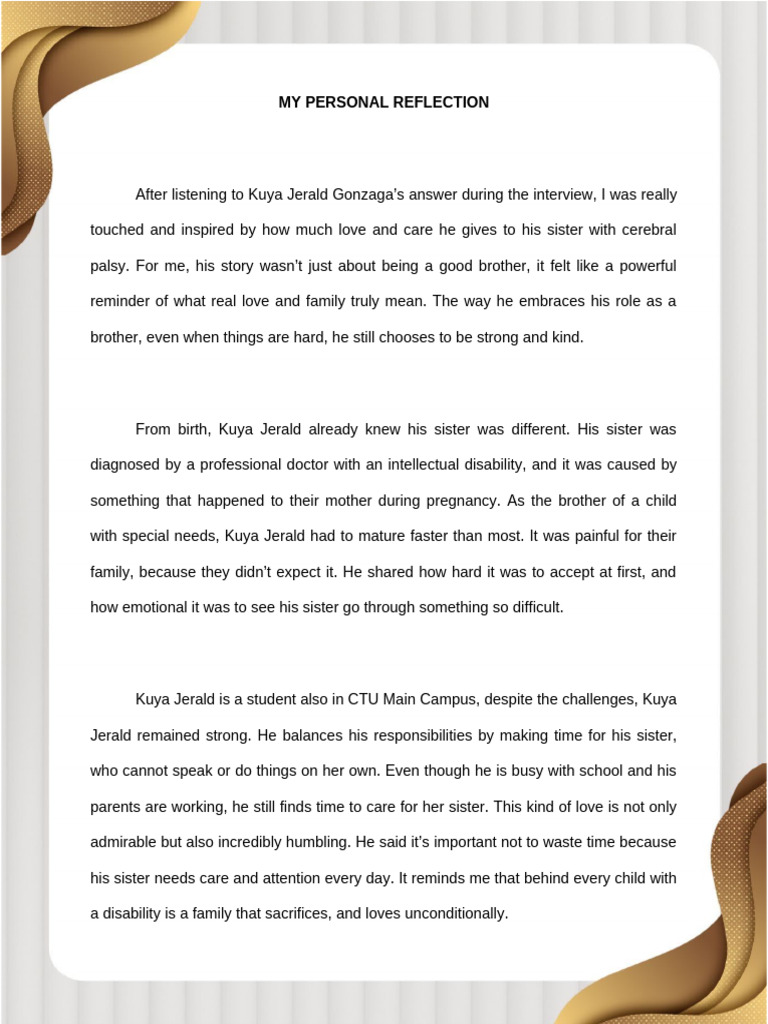 My Personal Reflection Jena | PDF