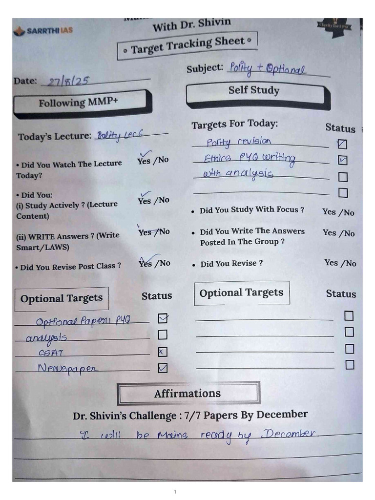 Target Tracking Sheet Day 45 | PDF