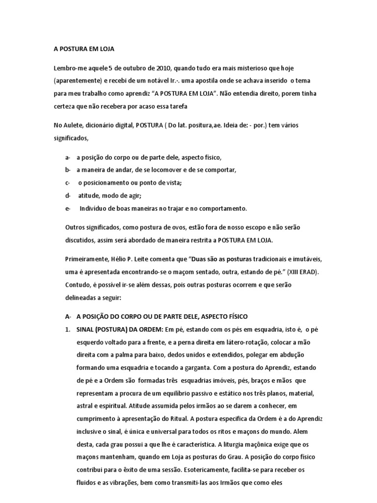 A Postura em Loja Minha Tese | PDF | Loja Maçônica | Maçonaria