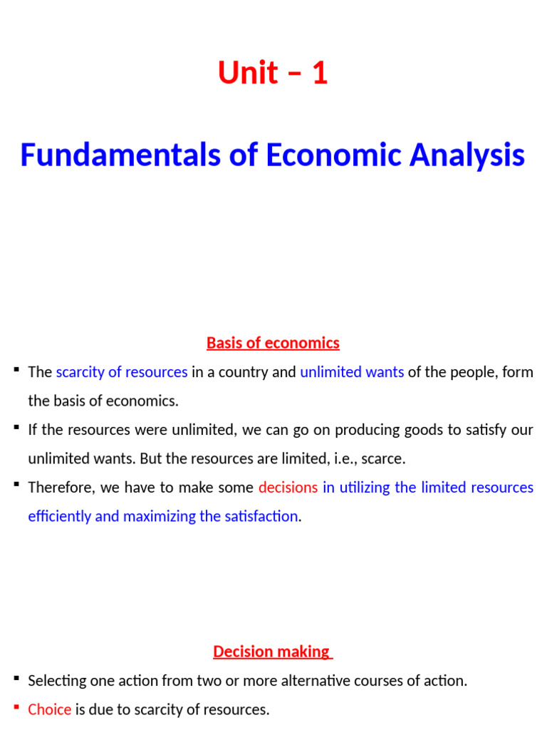 Unit 1 - Fundamentals To Economic Analysis | PDF | Economics | Demand