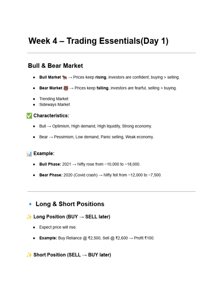 Trading Essentials: Markets & Strategies | PDF | Market Trend | Day Trading