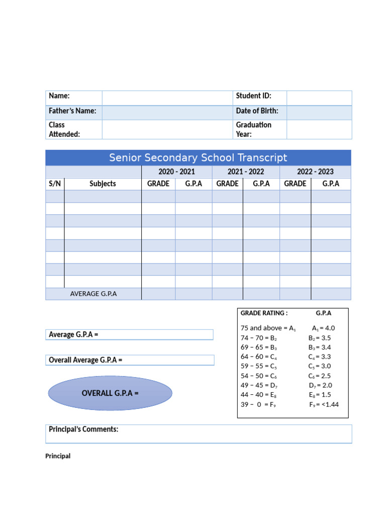 Senior Secondary School Transcript | PDF