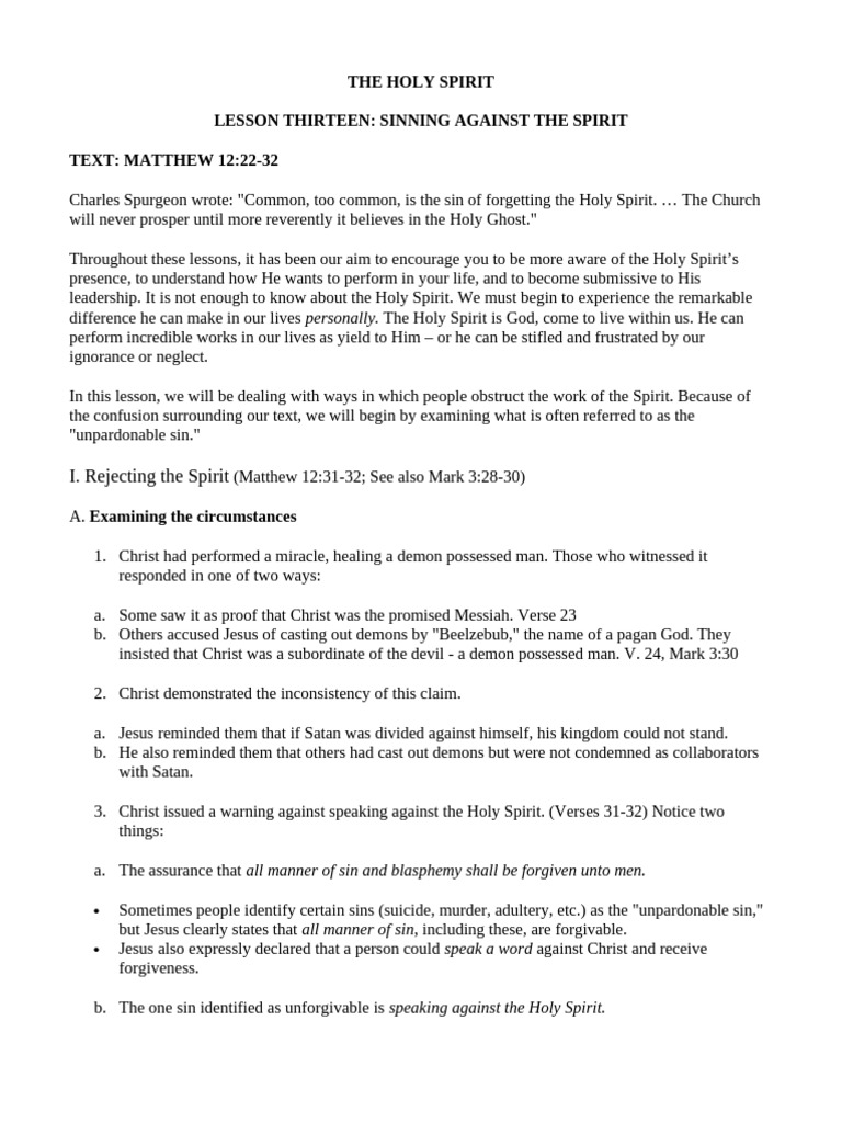 Understanding Sin Against the Holy Spirit | PDF | Jesus | Spirituality