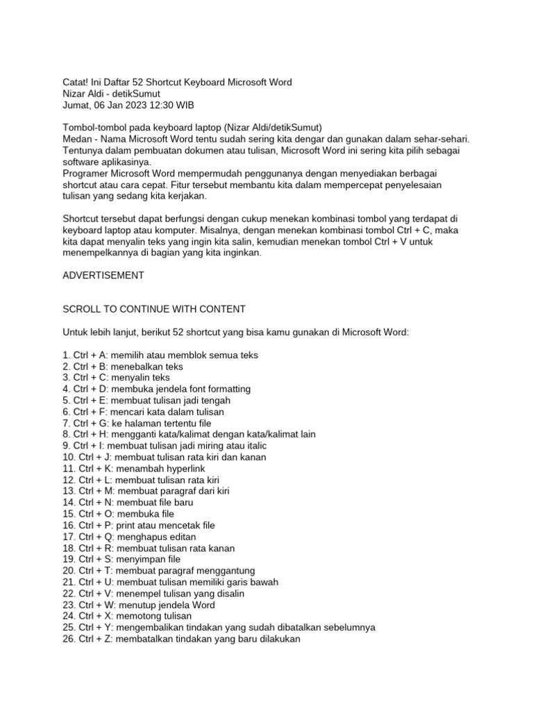 52 Shortcut Keyboard Microsoft Word | PDF