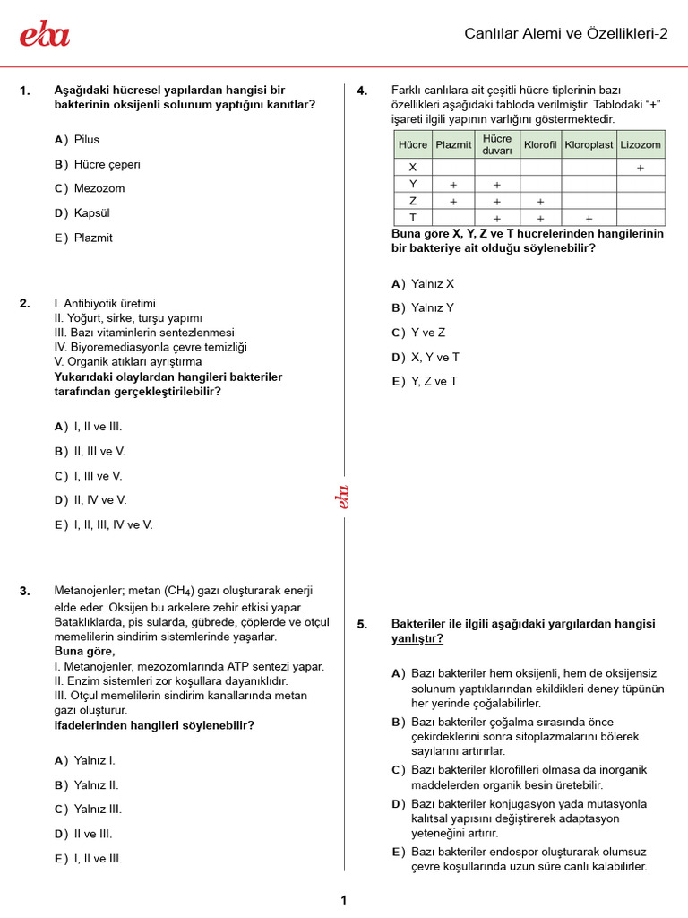 Canlılar Alemi Ve Özellikleri 2 | PDF
