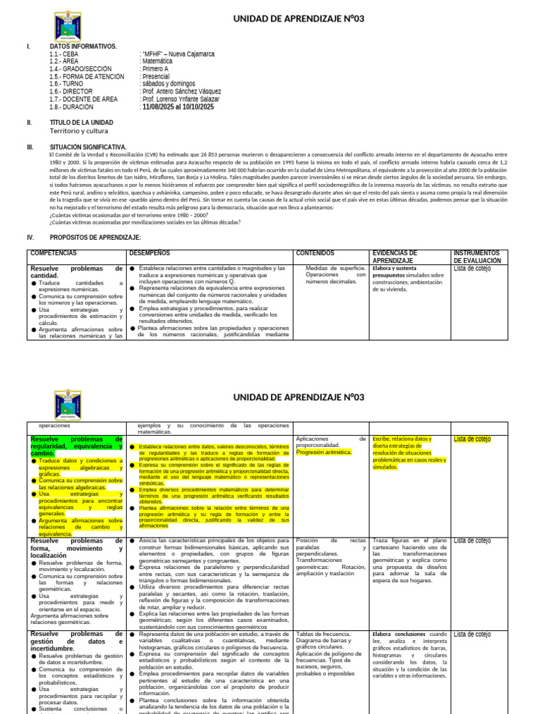 Unidad 3 - Primer Grado | PDF | Geometría | Datos