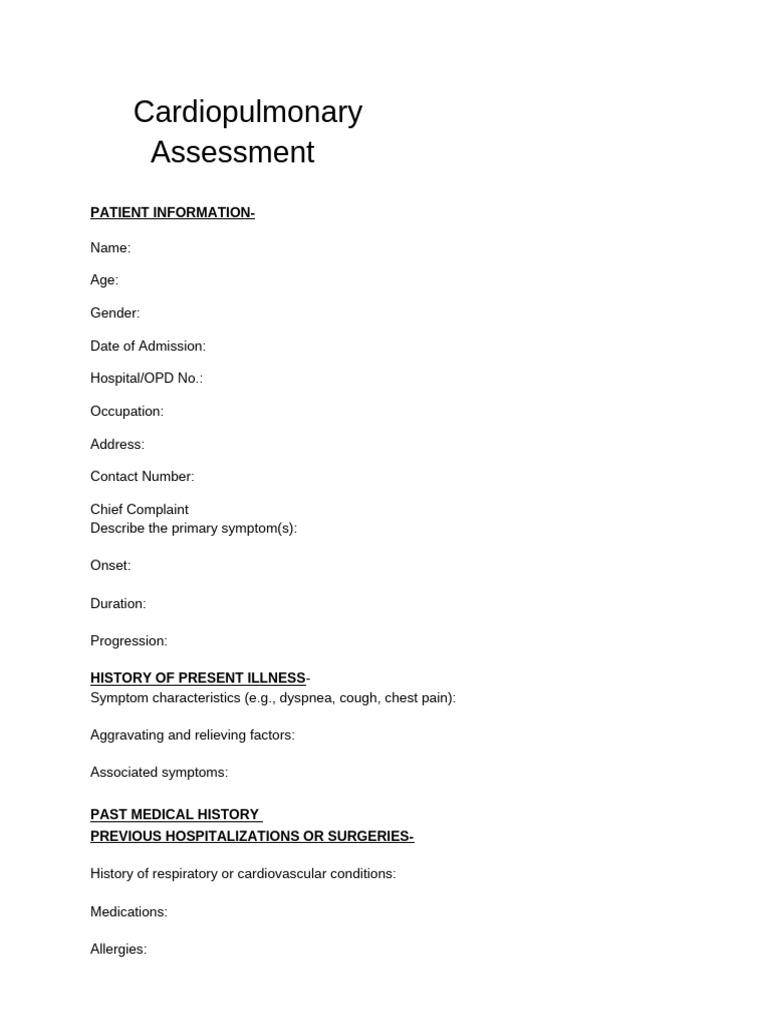 Cardiopulmonary Assessment Proforma | PDF