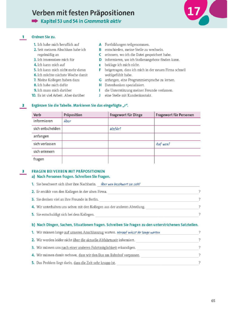 17.verben Mit Festen Präpositionen | PDF