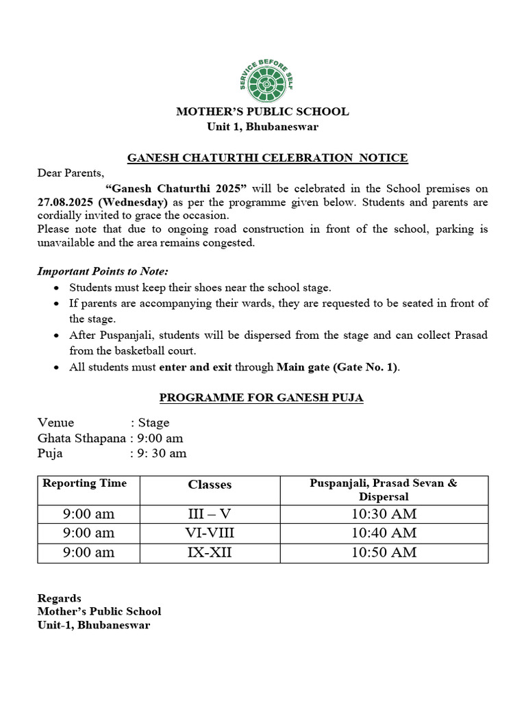Ganesh Chaturthi Celebration Notice | PDF