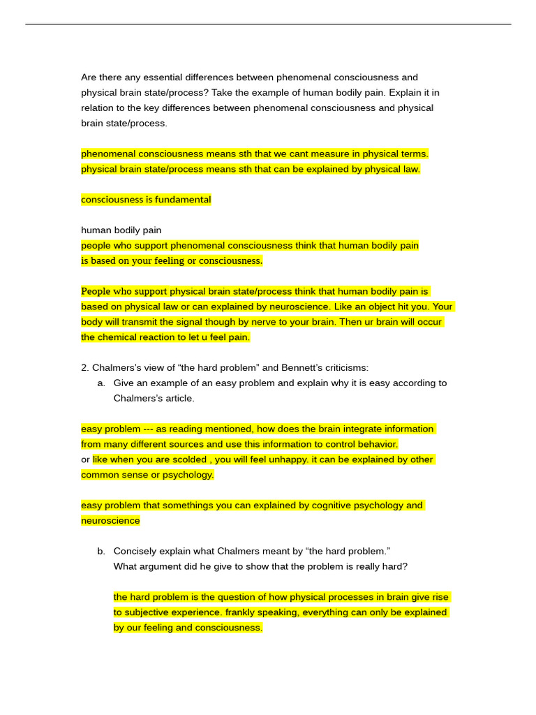 Tutorial 2 | PDF | Consciousness | Mental Processes