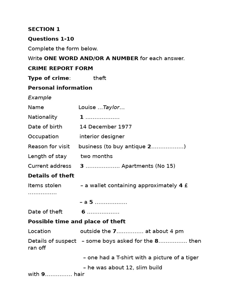Crime Report Form Template | PDF