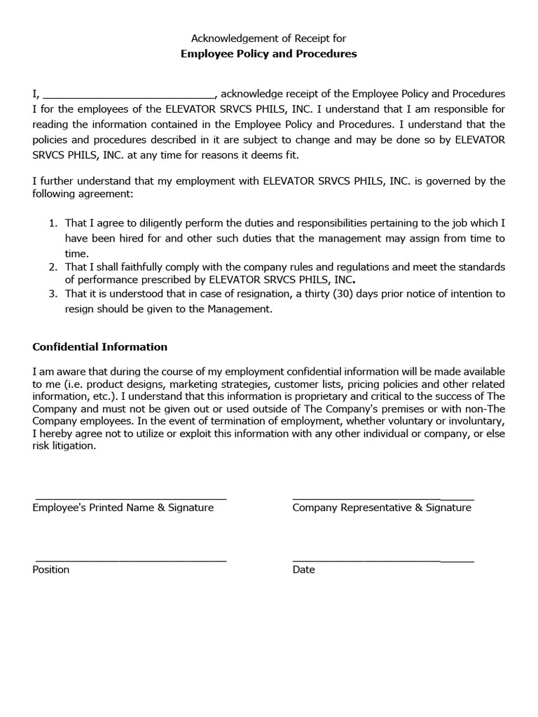 Employee Policy Acknowledgment Form | PDF | Sexual Harassment | Safety